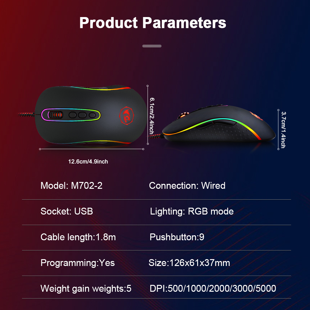 REDRAGON PHOENIX 2 M702 RGB USB Gaming Mouse 10000 DPI 11 Tasten Mäuse Programmierbar Für ...