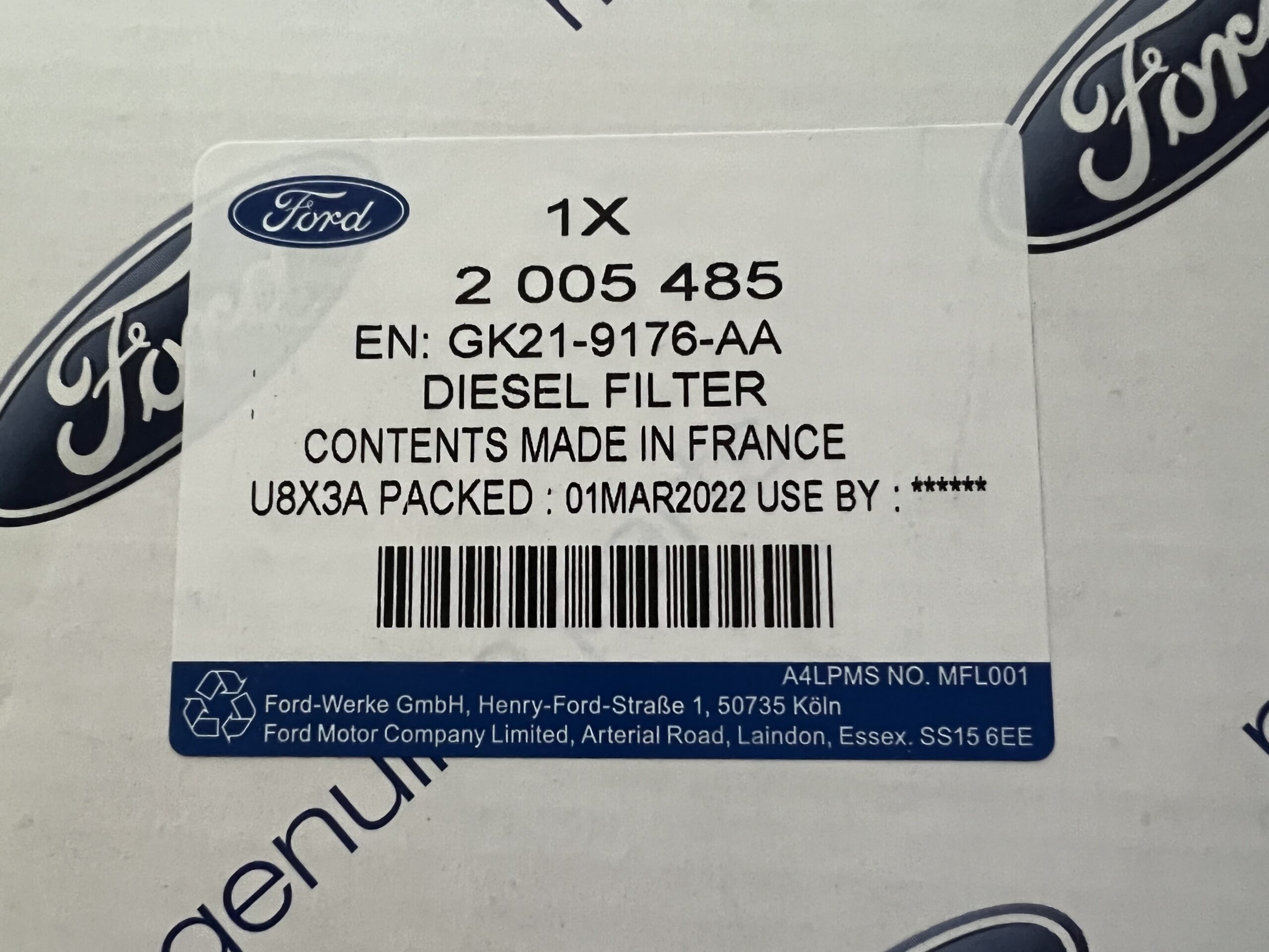 Ford Kraftstofffilter Dieselfilter TOURNEO TRANSIT 2.0 TDCi 2005485 ...